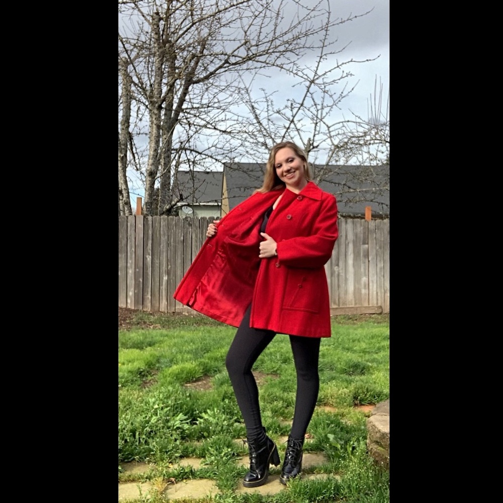 1950s Jonathan Logan Red Wool Double Breasted Coat - Gem